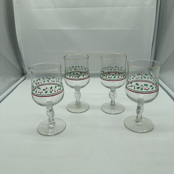 Libbey | Dining | 4 Vintage Arbys Libbey Bow Stem Holly Ivy Berry ...